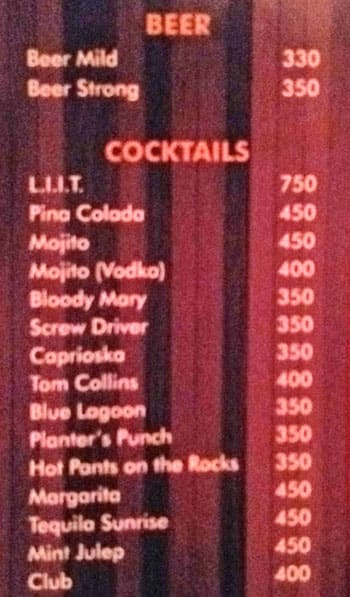Menu at Polo Bar, Dehradun