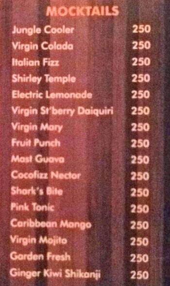 Menu at Polo Bar, Dehradun