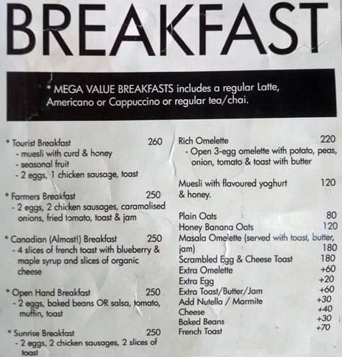 Menu at Open Hand Cafe & Shop Varanasi, Varanasi