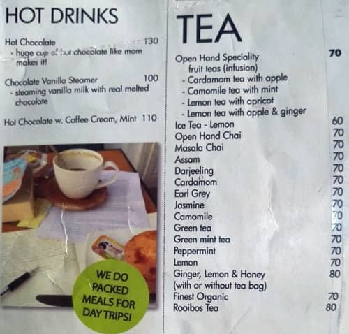 Menu at Open Hand Cafe & Shop Varanasi, Varanasi