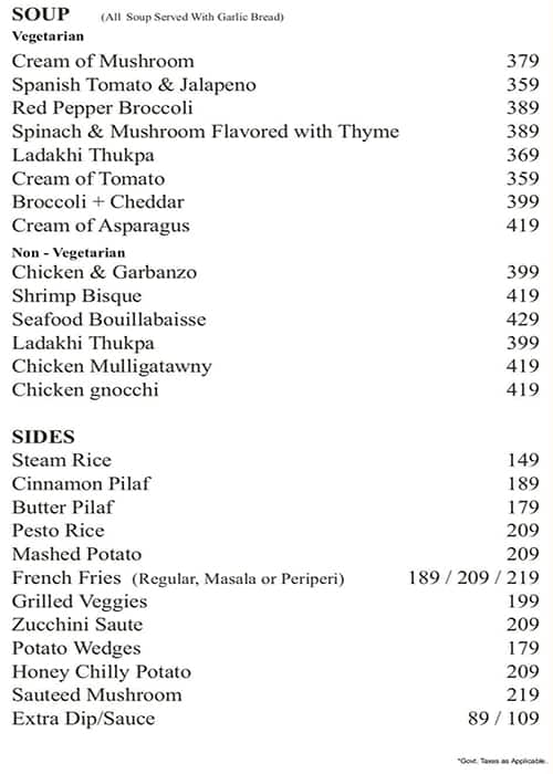Menu of Cafe Monza, Kharghar, Navi Mumbai