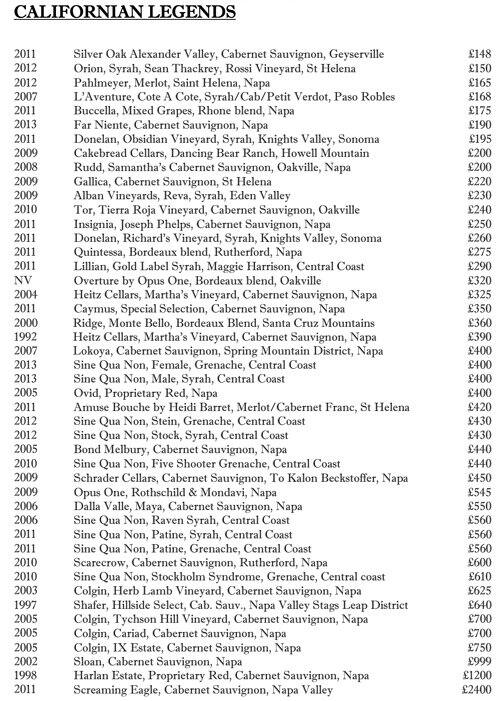 Menu at Goodman - Mayfair steakhouse, London, 24-26 Maddox St