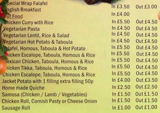 Menu at Gadz Coffee shop cafe, London, 44 Clifton Terrace