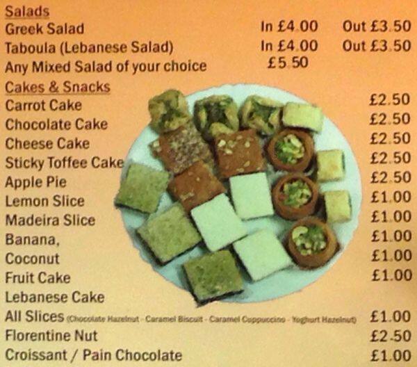 Menu at Gadz Coffee shop cafe, London, 44 Clifton Terrace
