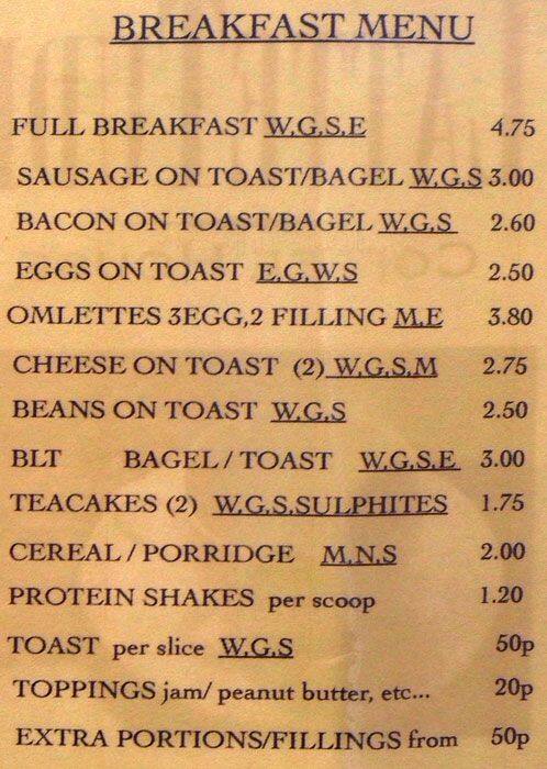 Menu at LatteTude cafe, Swinton