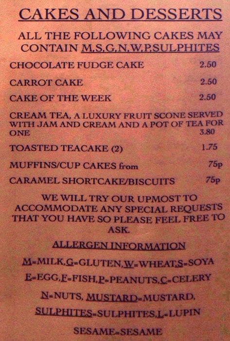 Menu at LatteTude cafe, Swinton