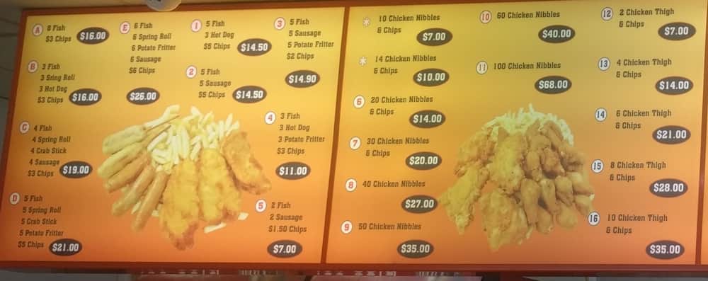 Menu at Mk Takeaway restaurant, Auckland