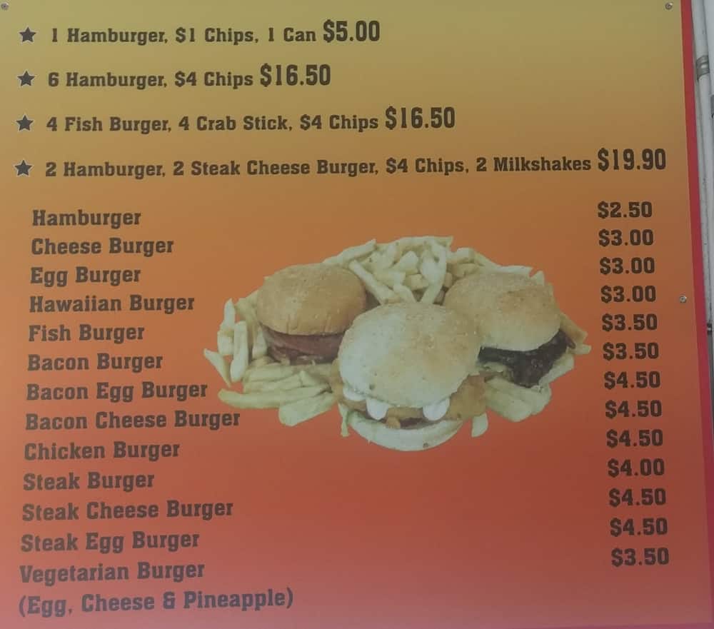Menu at Mk Takeaway restaurant, Auckland