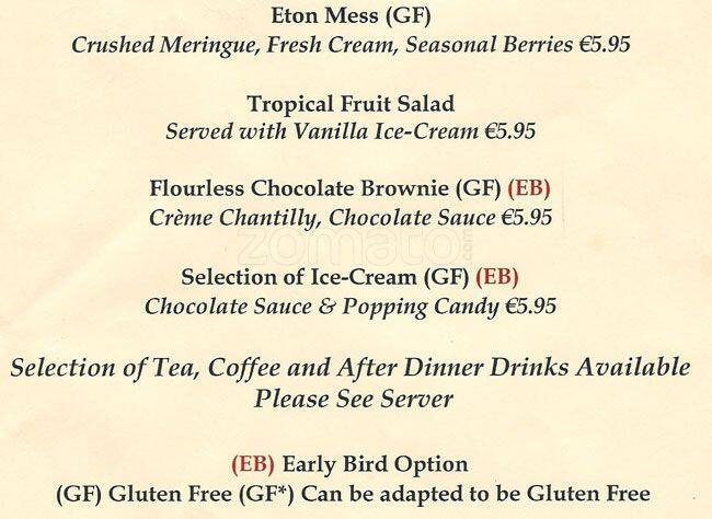 Menu at Mulberry Restaurant, Dublin