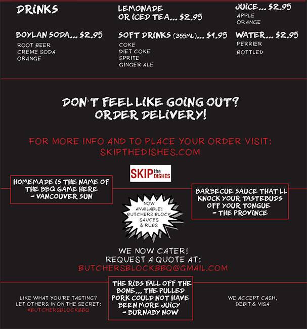 Menu at Butchers Block BBQ, Burnaby