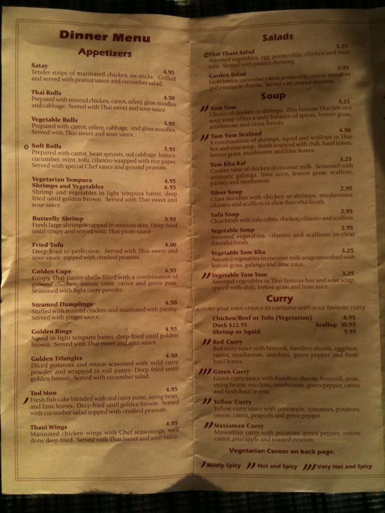 Menu at Thai Thani Restaurant, Norwood, 481 Washington St