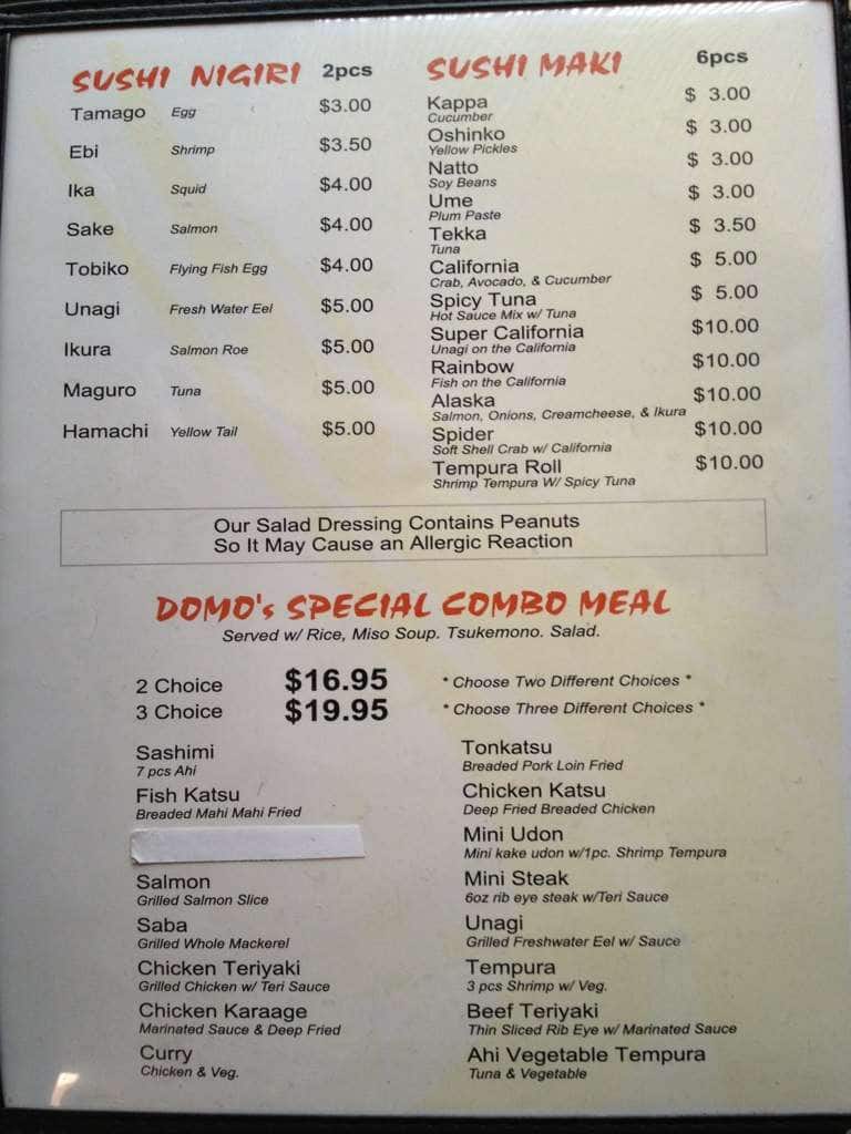 Menu at Restaurant Domo, Kaneohe