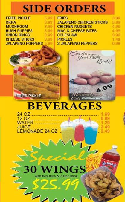 Menu at Junior Fish & Chicken restaurant, Indianapolis