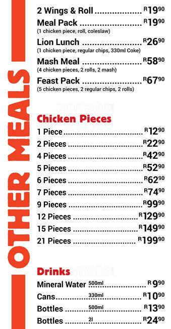 Menu at Hungry Lion Nelspruit restaurant, Nelspruit