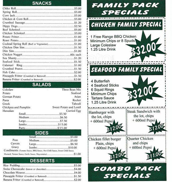 Menu at Stirling Chickens fast food, Stirling