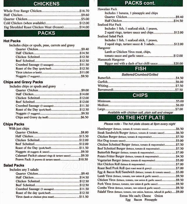 Menu at Stirling Chickens fast food, Stirling