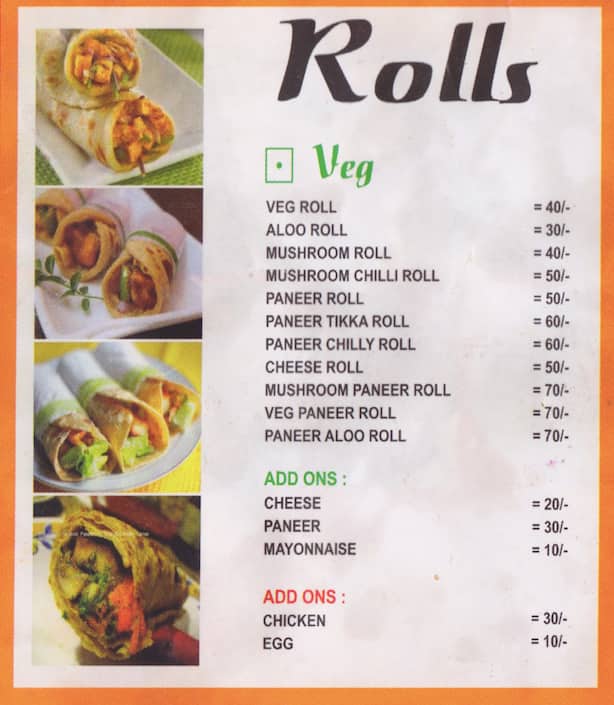 Menu at Roll N Rock, Bengaluru
