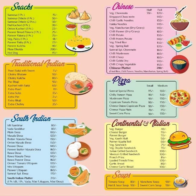 Menu at Samrat Sweets, Gurugram, Village Badshahpur