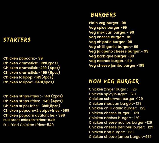 Menu of The Bombay Burgers And Fries, Mira Road, Mumbai