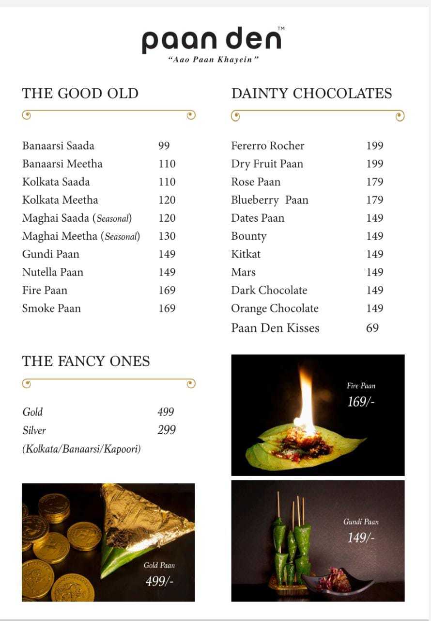 Menu of Paanden, Anjuna, Goa