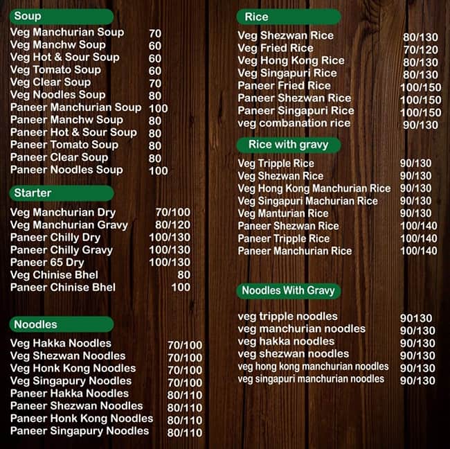 Menu of Hotel Durga, Erandwane, Pune