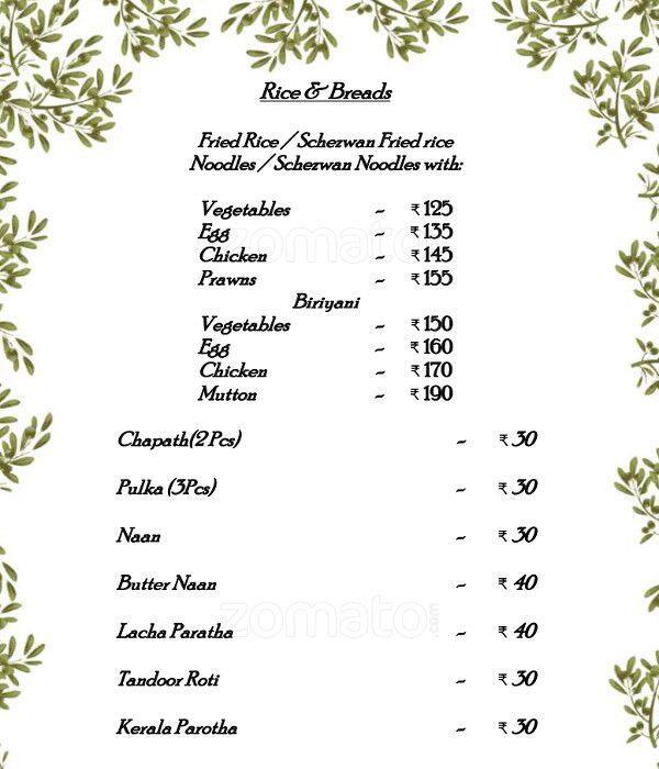 Menu at Time Zone, Coimbatore