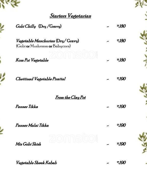 Menu at Time Zone, Coimbatore