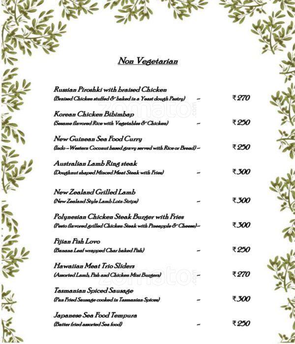 Menu at Time Zone, Coimbatore