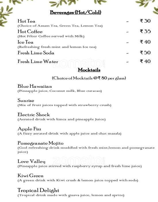 Menu at Time Zone, Coimbatore