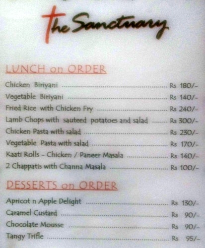 The Sanctuary Menu, Menu for The Sanctuary, Banaswadi, Bangalore - Zomato