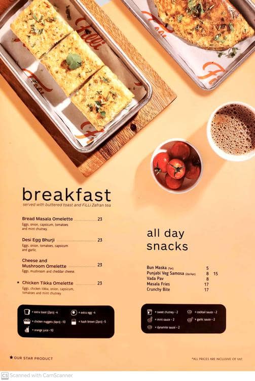 Menu of FiLLi, Al Khan, Sharjah