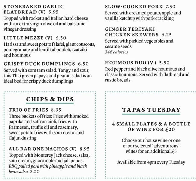 Menu at All Bar One Moorgate, London, 127 Finsbury Pavement