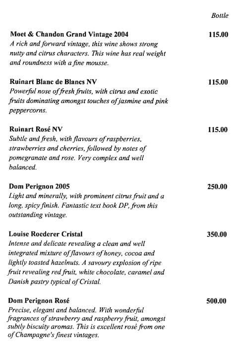 Menu at The Pine Bar, London