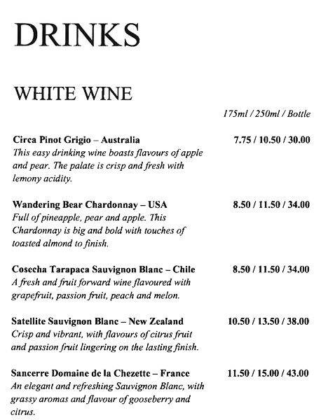 Menu at The Pine Bar, London