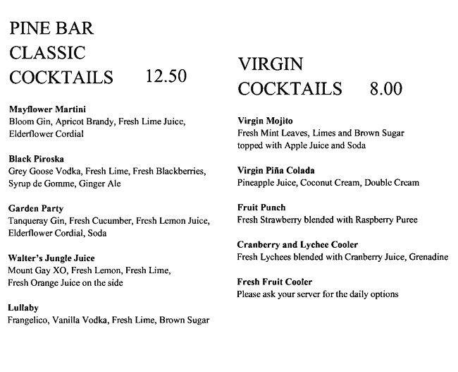 Menu at The Pine Bar, London