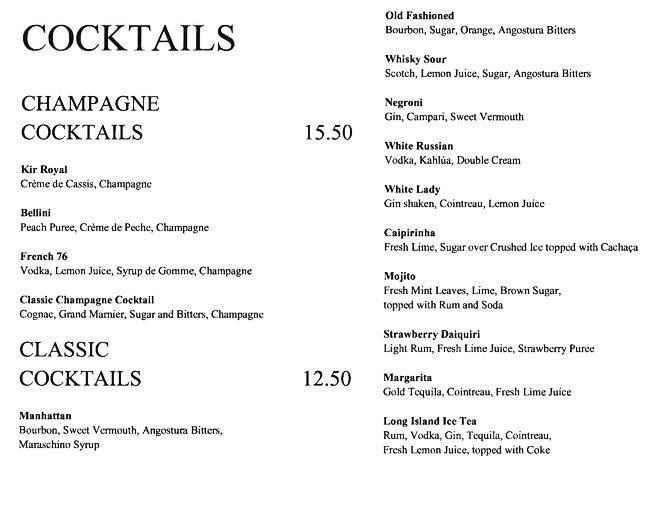 Menu at The Pine Bar, London