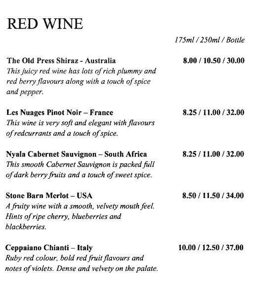 Menu at The Pine Bar, London