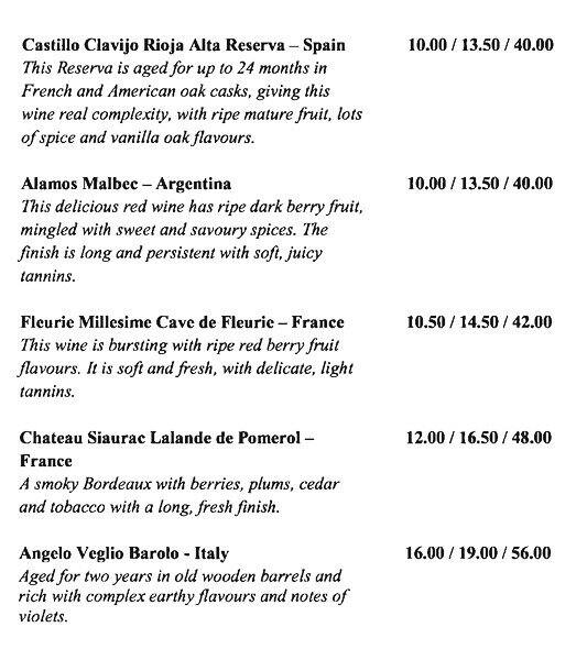 Menu at The Pine Bar, London