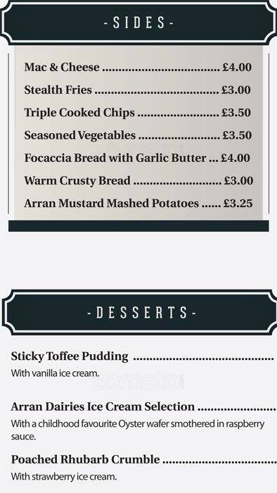 Carta de The Bowery Bar & Restaurant, Glasgow