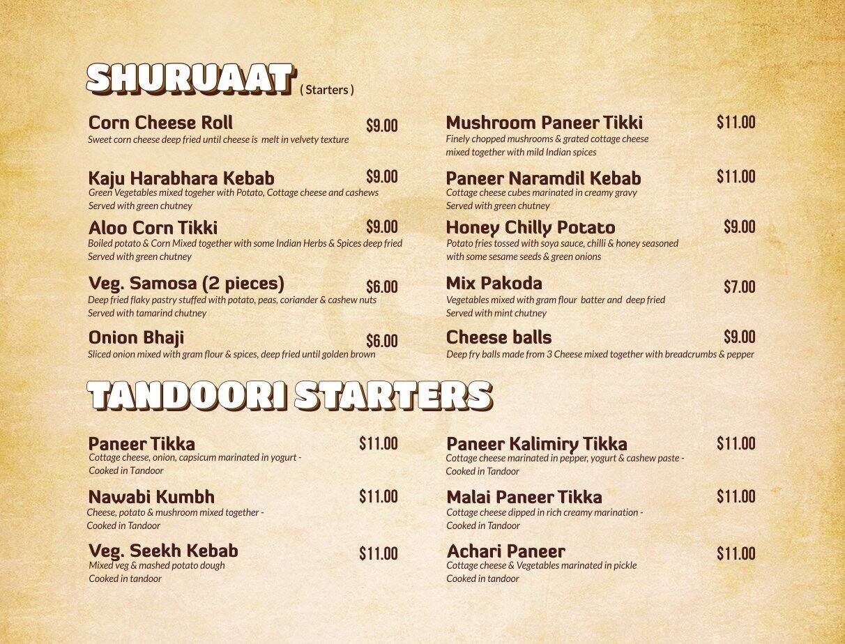 Menu at STEAM 100% Pure Vegetarian Indian Restaurant, Rotorua