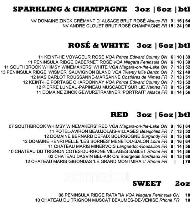 Menu at Windsor Arms Hotel pub & bar, Toronto