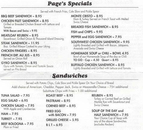 Menu at Page's Restaurant, Hinsdale