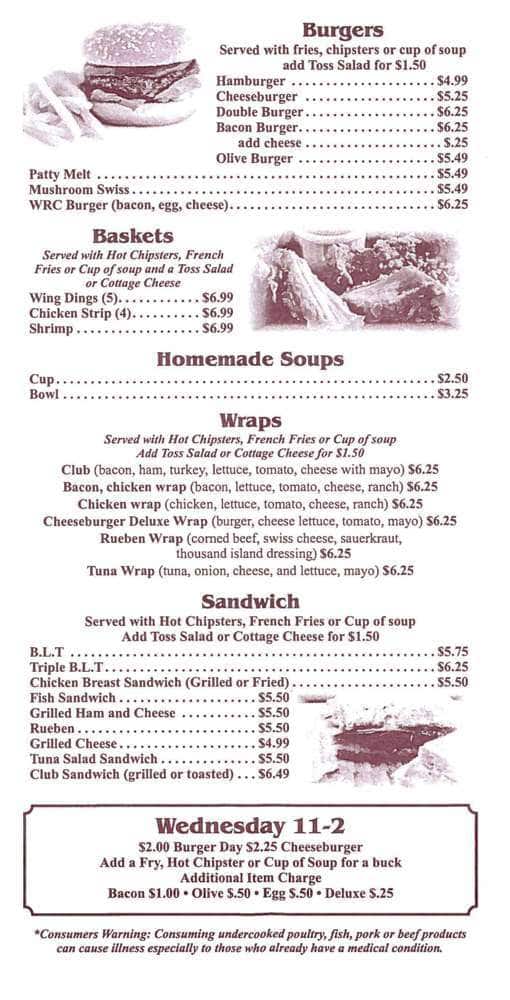 Menu at Wild Rose Cafe, Big Rapids