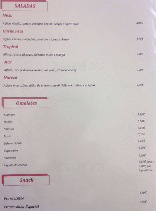 Menu em Restaurante Marisol, Porto