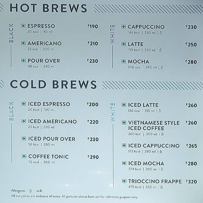 Menu of Blue Tokai Coffee Roasters, Defence Colony, New Delhi