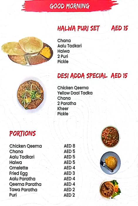 Menu of Desi Adda, Qusais, Dubai