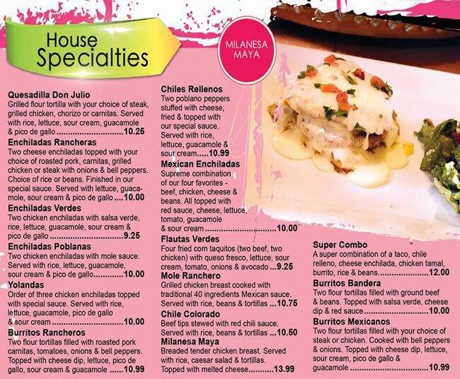 Menu at Don Julio Mexican Kitchen pub & bar, Lake Mary