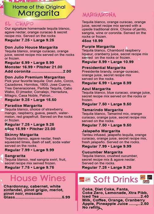 Menu at Don Julio Mexican Kitchen pub & bar, Lake Mary