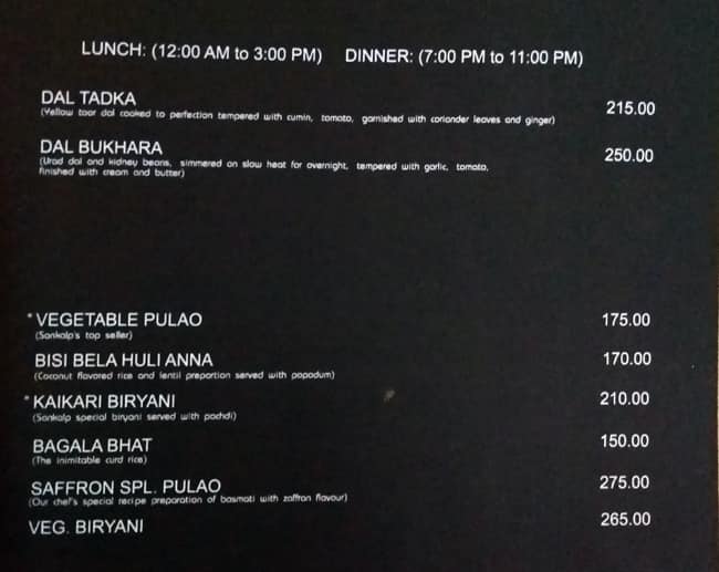 Menu at Sankalp Restaurant, New Delhi, Gopala Tower