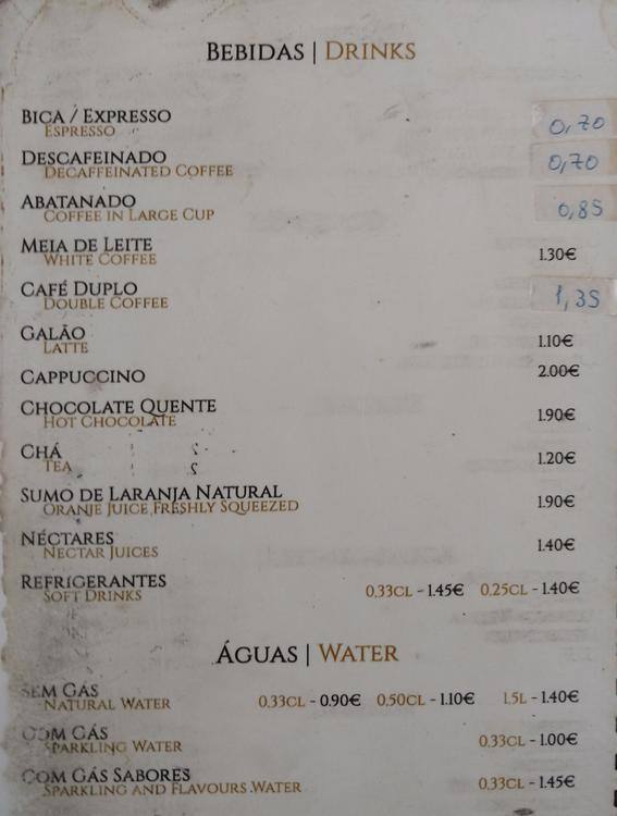 Menu at Riviera pub & bar, Portimão